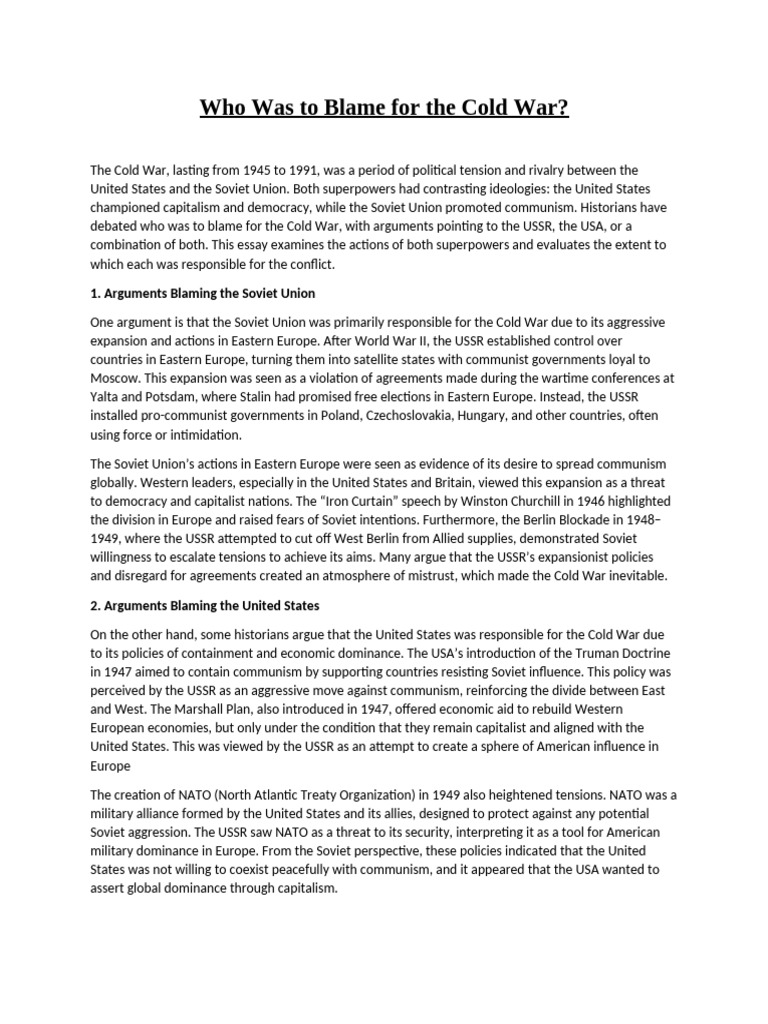 Who Was To Blame For The Cold War | PDF | Cold War | Soviet Union