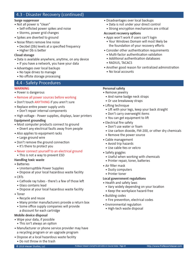 CompTIA A+ 220-1001 Core 1 Course Notes by Professor Messers_118-120 ...