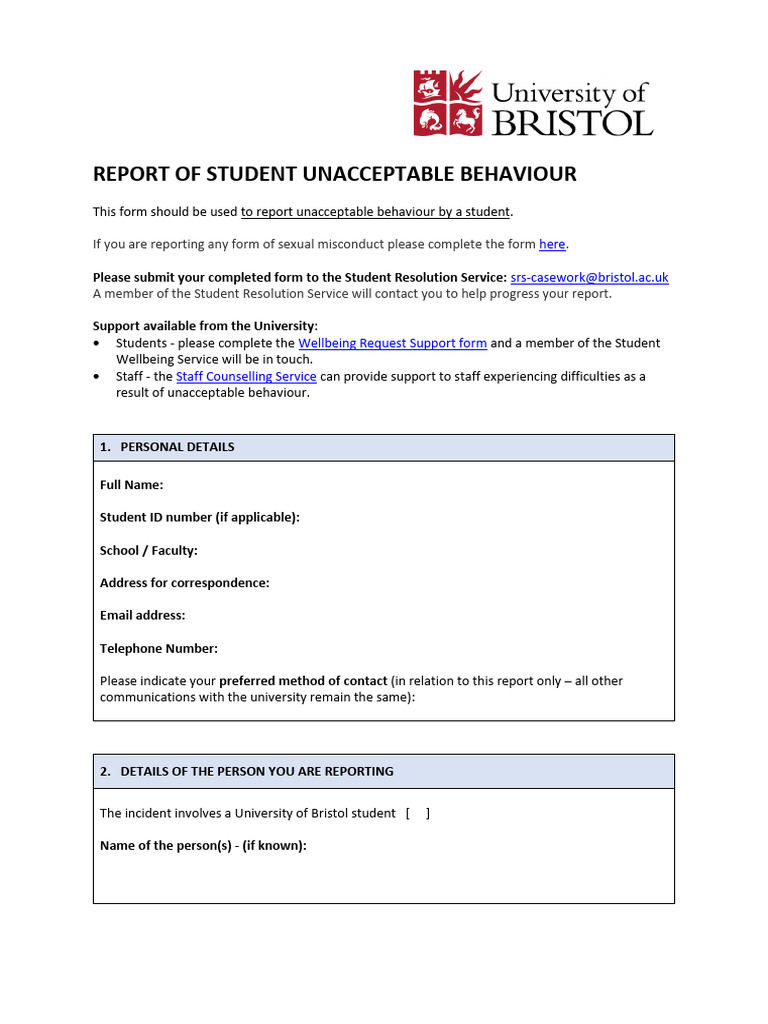 Unacceptable-Behaviour-Form-for-Students | PDF