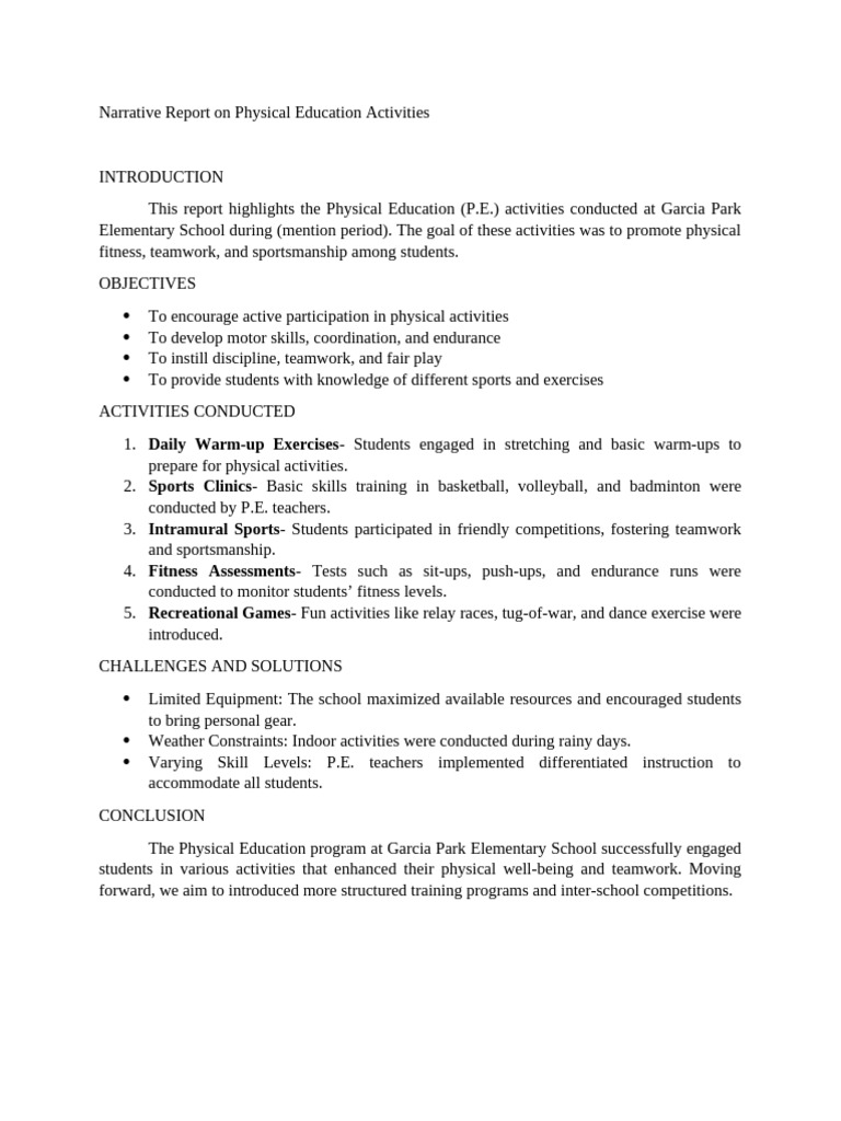 Physical Education Activities Report | PDF