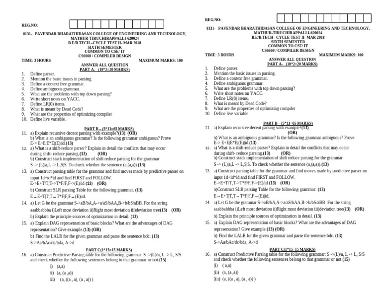 CD CYCLE TEST 2 | PDF | Parsing | Syntax