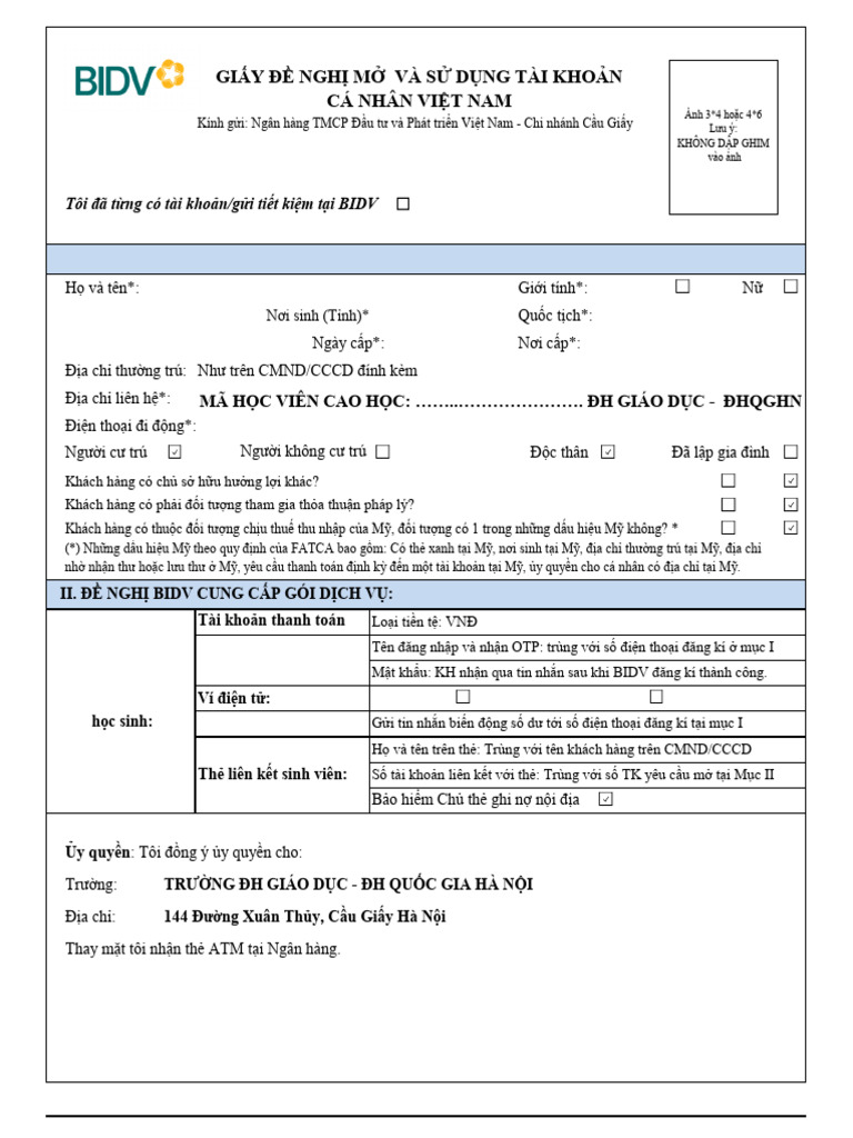 Bieu Mau Cao Hoc Dhgd 2024 | PDF
