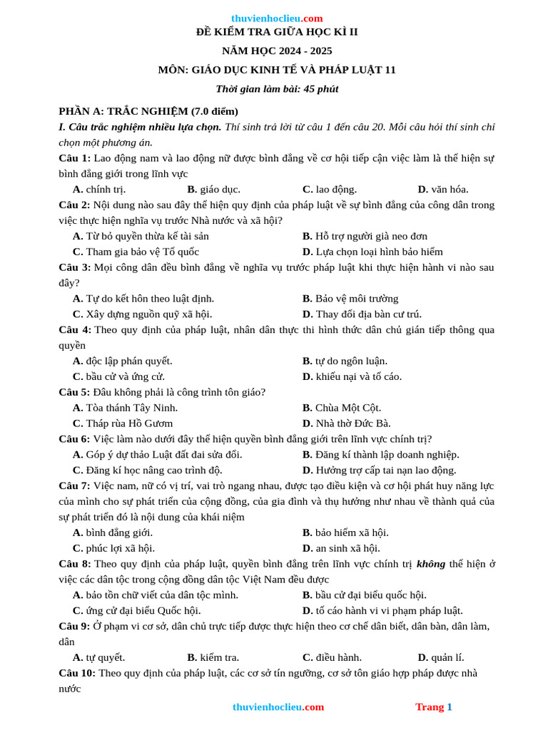 De Kiem Tra Giua HK2 KTPL 11 KNTT Nam 24 25 | PDF