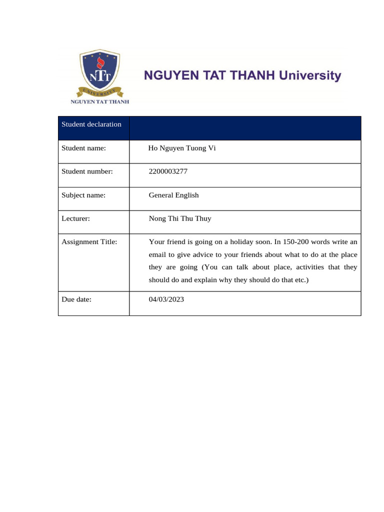 Ho Nguyen Tuong Vi Topic1 Version1,2 | PDF | Word | Hue