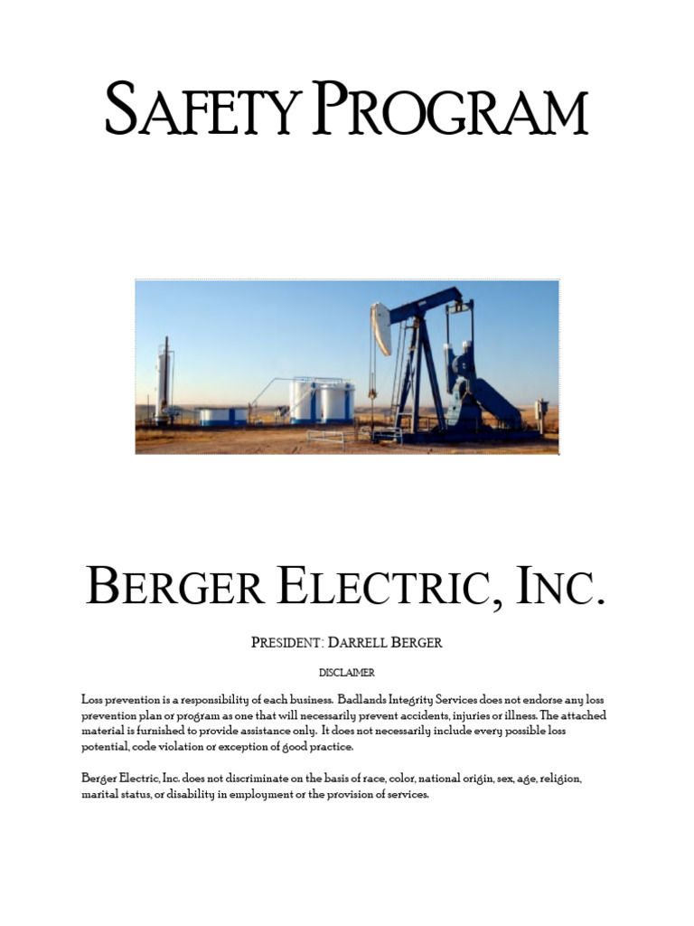 Berger Electric Safety Program Overview | PDF | Occupational Safety And ...