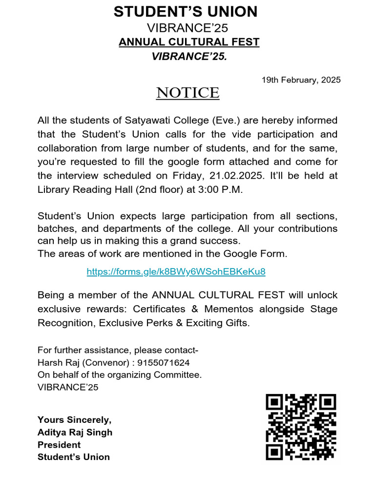 Satyawati College Cultural Fest Notice | PDF