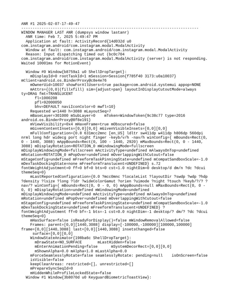 Dumpsys ANR WindowManager | PDF | Software | Computer Architecture