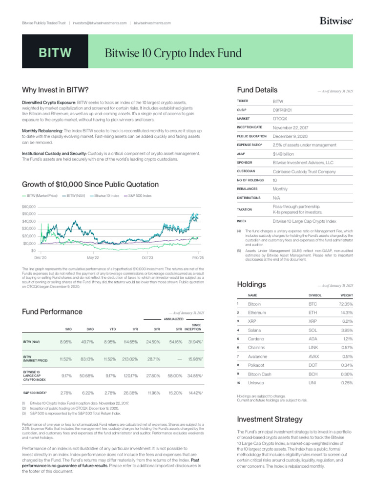 Bitwise 10 Crypto Index Fund Fact Sheet | PDF | Investment Fund | Investing