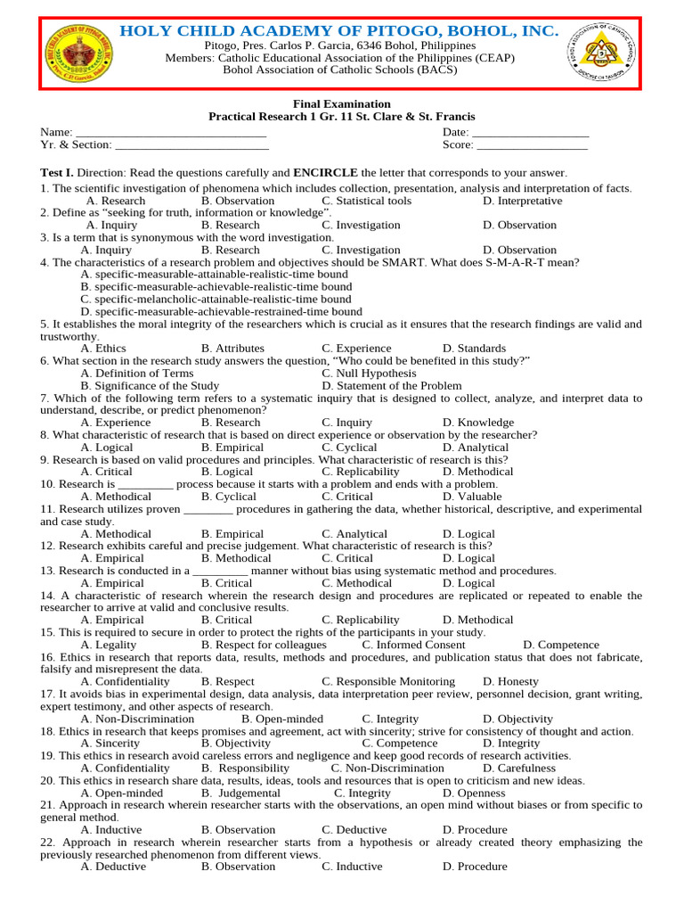 Practical Res. 1 Final Exam | PDF | Methodology | Ethnography