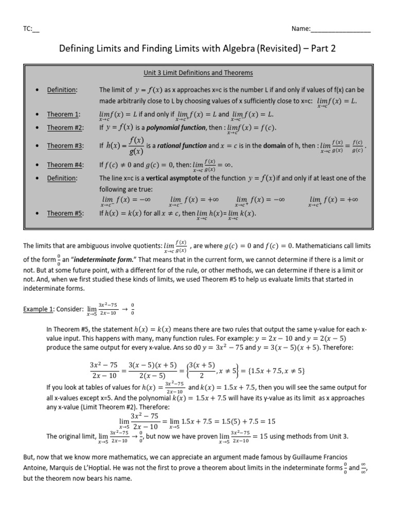 Defining+Limits+and+Finding+Limits+With+Algebra+ (Revisited) ++ +part+2+ (LHoptials+Rule) | PDF ...