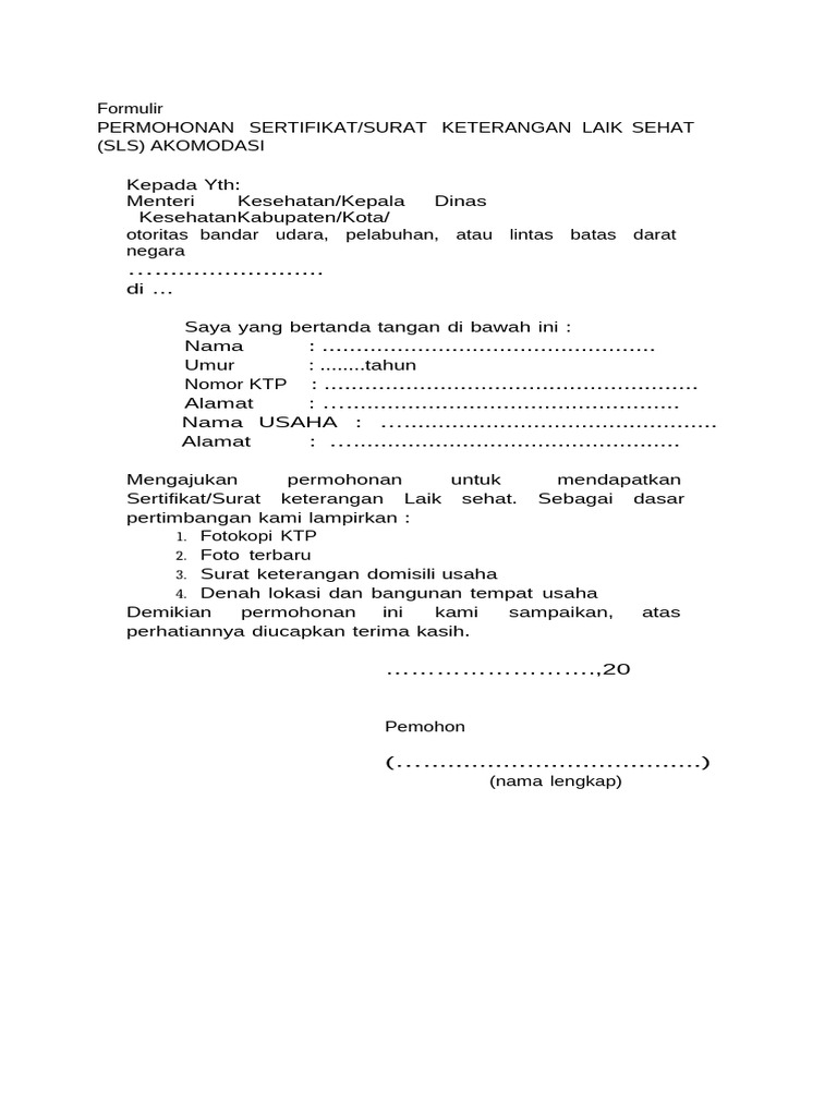 Form SLS Sertifikat Laik Sehat Dan Self Assesment | PDF
