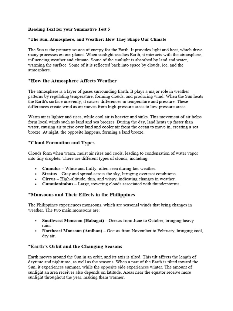 Reading Text For Your Summative Test 5 | PDF | Cloud | Atmosphere Of Earth