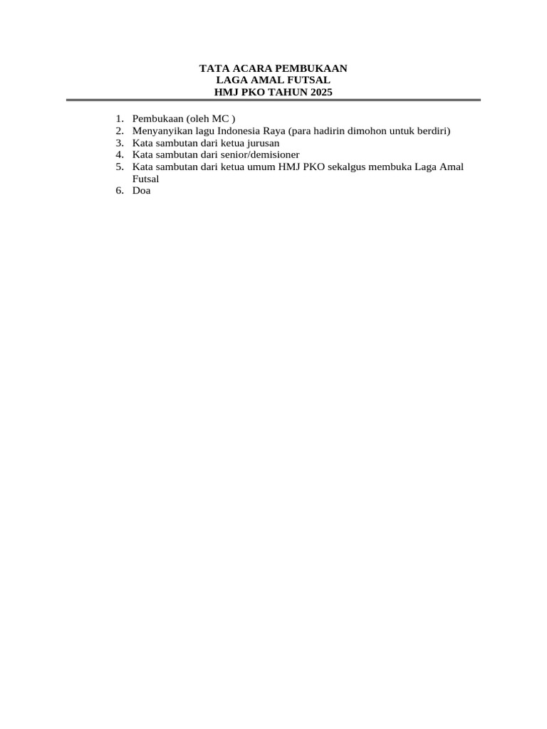 Tata Acara Pembukaan Laga Amal | PDF