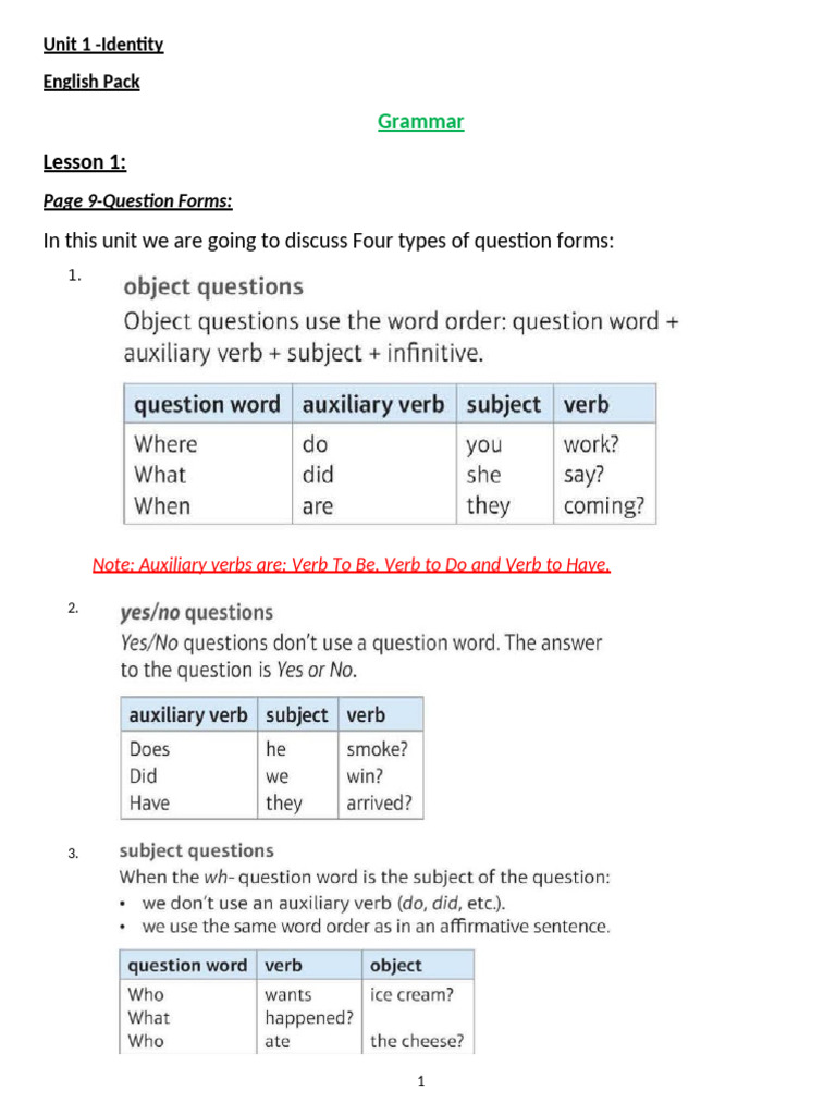 Unit 1: Understanding Identity Verbs | PDF | Multilingualism ...