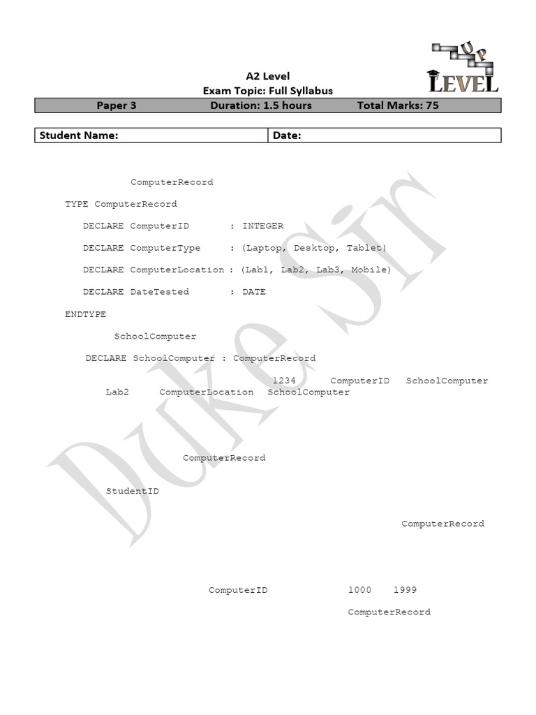 CSc9618 (A2) - Mock 5 - Paper 3 | PDF | Computing | Computer Science
