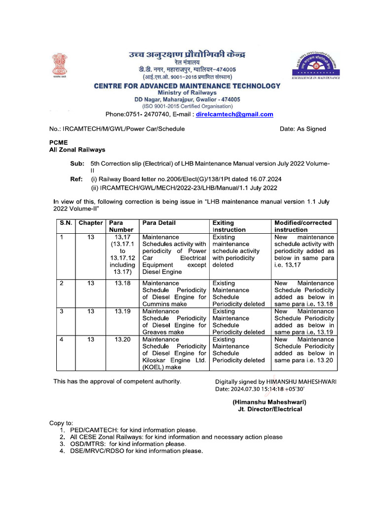 5th Correction Slip-LHB Maintenance Manual 2022 | PDF