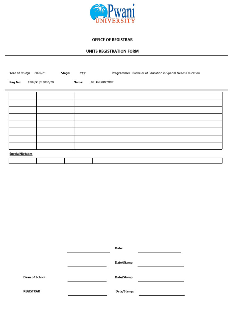 Print Unit Registration Form | PDF