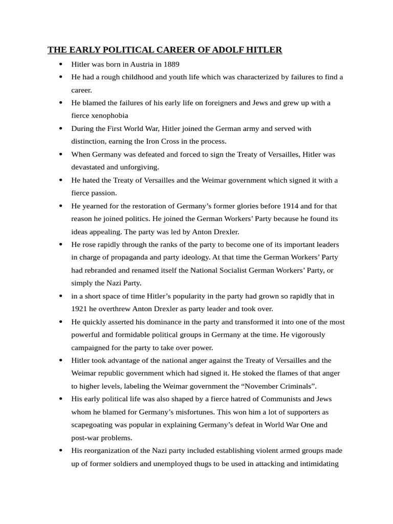 Hitler's Rise in Early Politics | PDF | Nazi Germany | Adolf Hitler