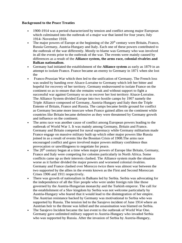 Background To The Peace Treaties | PDF | German Empire | Allies Of ...