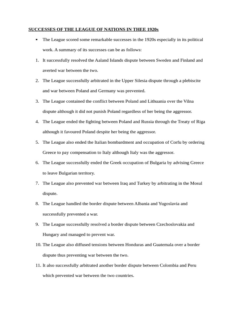Successes of The League of Nations in Thee 1920s | PDF | League Of ...