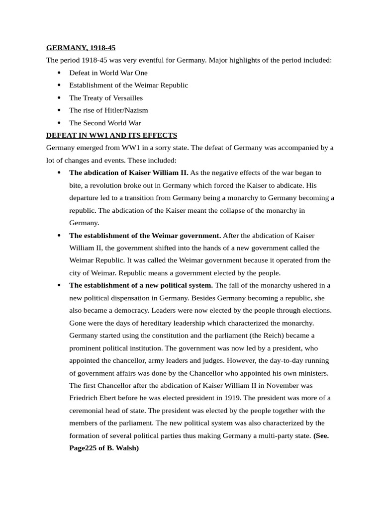 Unit 1- Impact of Ww1 on Germany | PDF | Weimar Republic | Political ...