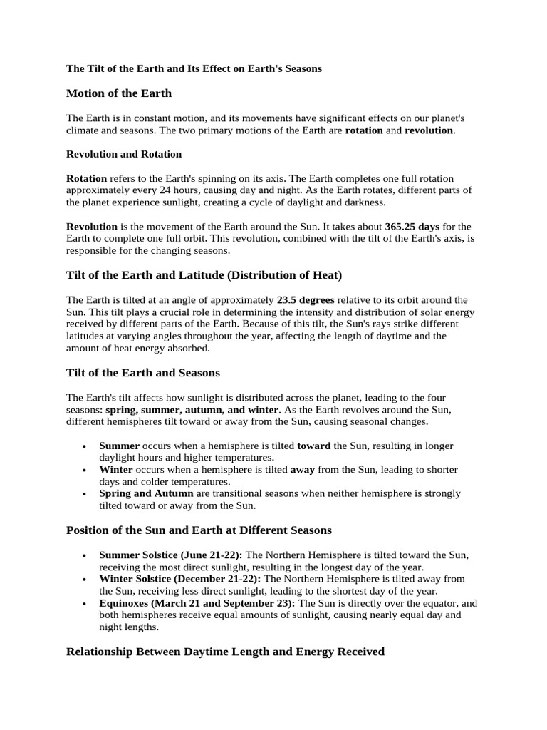 Earth's Tilt and Seasonal Changes | PDF | Earth | Sun