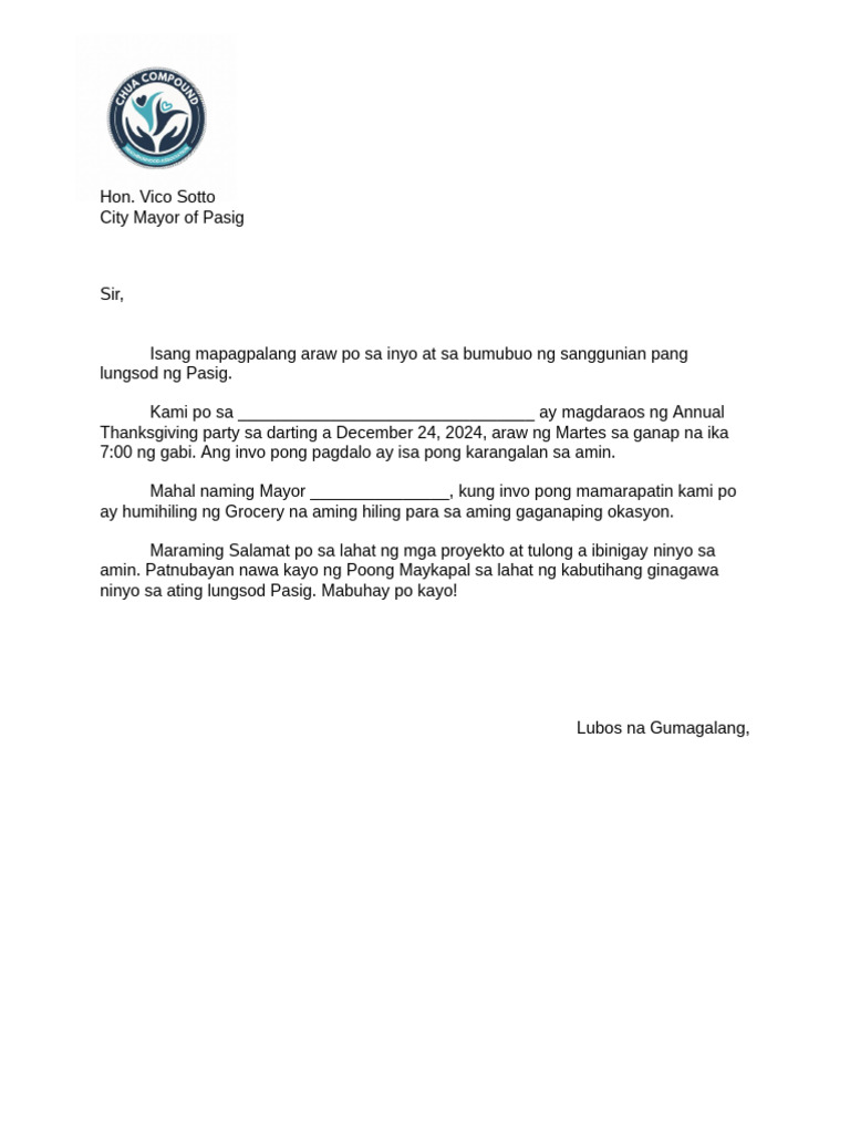 CHUA Letter for Mayor | PDF