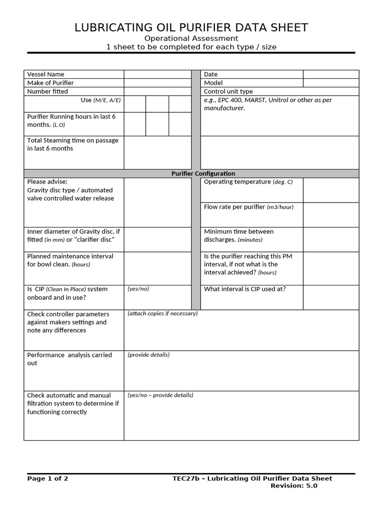 Lube Oil Purifier Operational Assessment | PDF | Mechanical Engineering