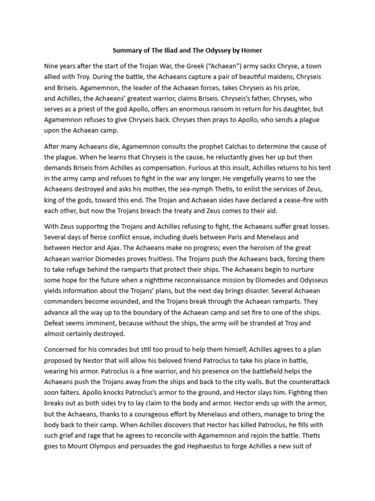 Summary of The Iliad and The Odyssey by Homer | PDF | Hector | Achilles