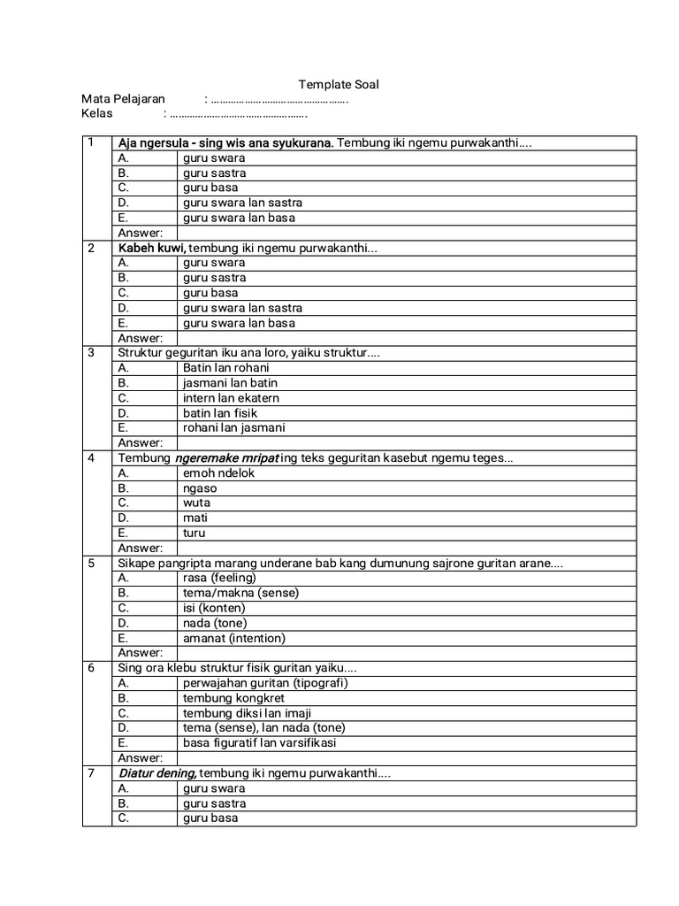 Soal ASAS Bhs Jawa | PDF