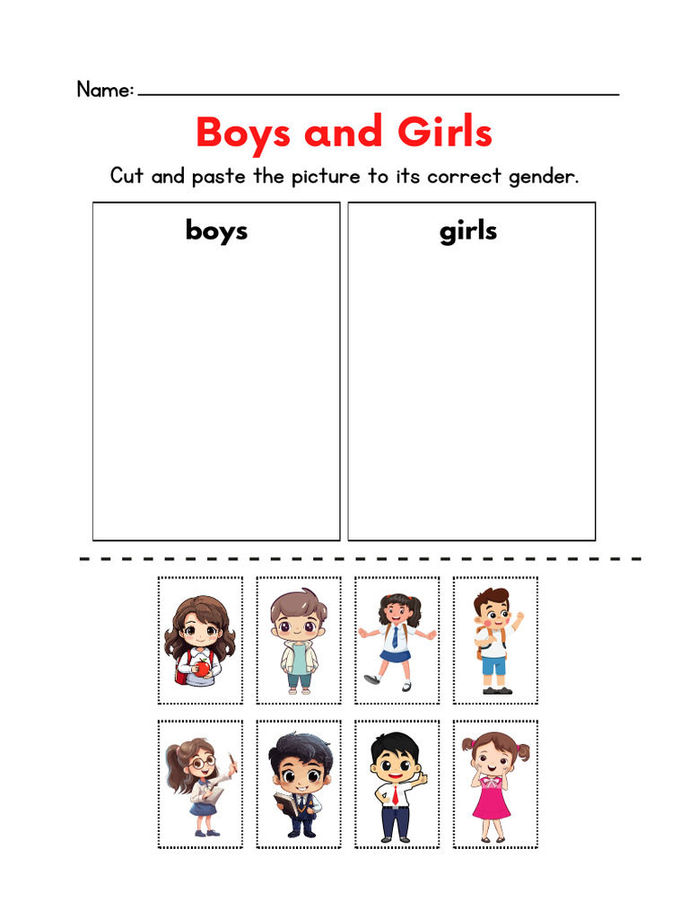 Boys and Girls English Worksheet in Colorful Illustrative Style | PDF
