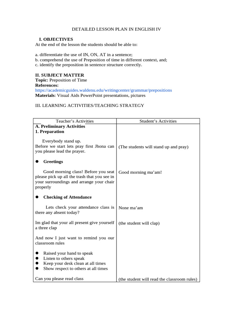 Detailed Lesson Plan in English IV | PDF | Verb | Lesson Plan