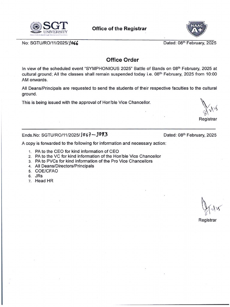 Office Order - Symphonious 2025 | PDF