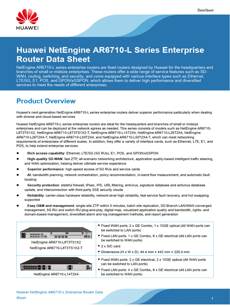 Huawei NetEngine AR6710-L Series Enterprise Router Data Sheet | PDF | Alternating Current ...