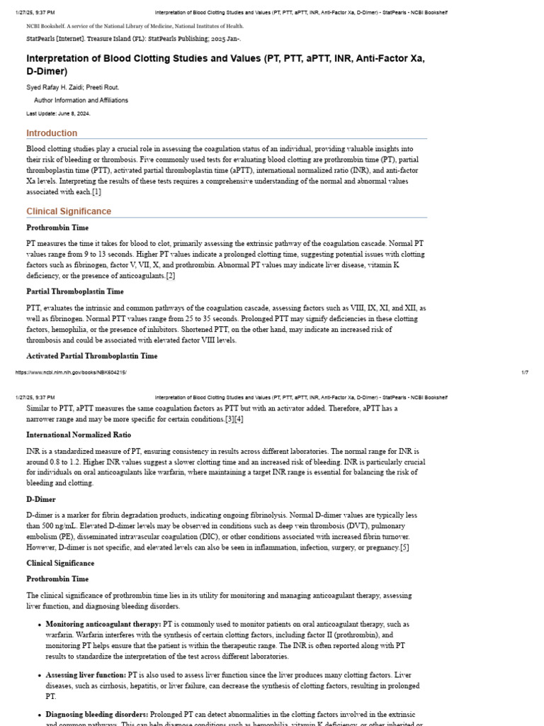 Interpretation of Blood Clotting Studies and Values (PT, PTT, aPTT, INR ...