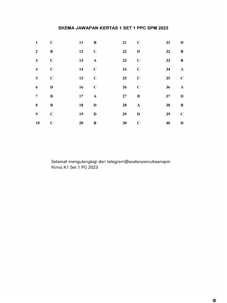 2023 Pasir Gudang Kimia K1 Set 1 Skema | PDF