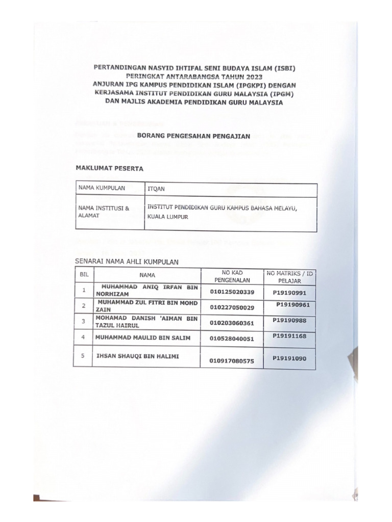 Pertandingan Nasyid Ihtifal Seni Budaya Islam (Isbi) | PDF