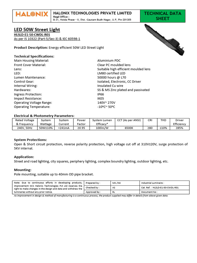 TDS - Led 50W SL CWDL 01 | PDF | Manufactured Goods | Electrical Components