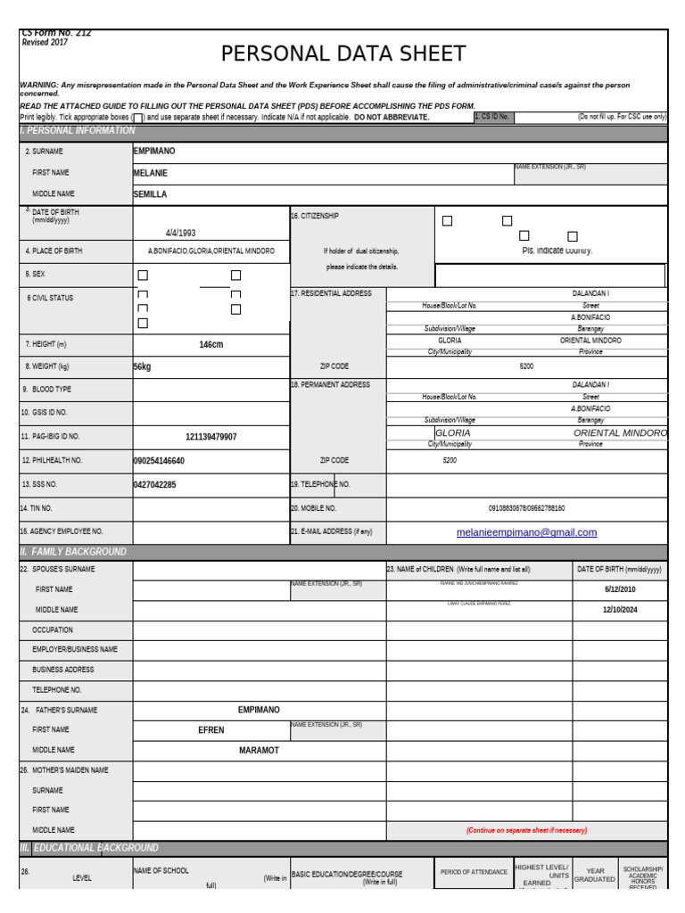 06-CSC Form 21-Revised 2017 (Personal Data Sheet) (1) - Copy | PDF | Government | Justice