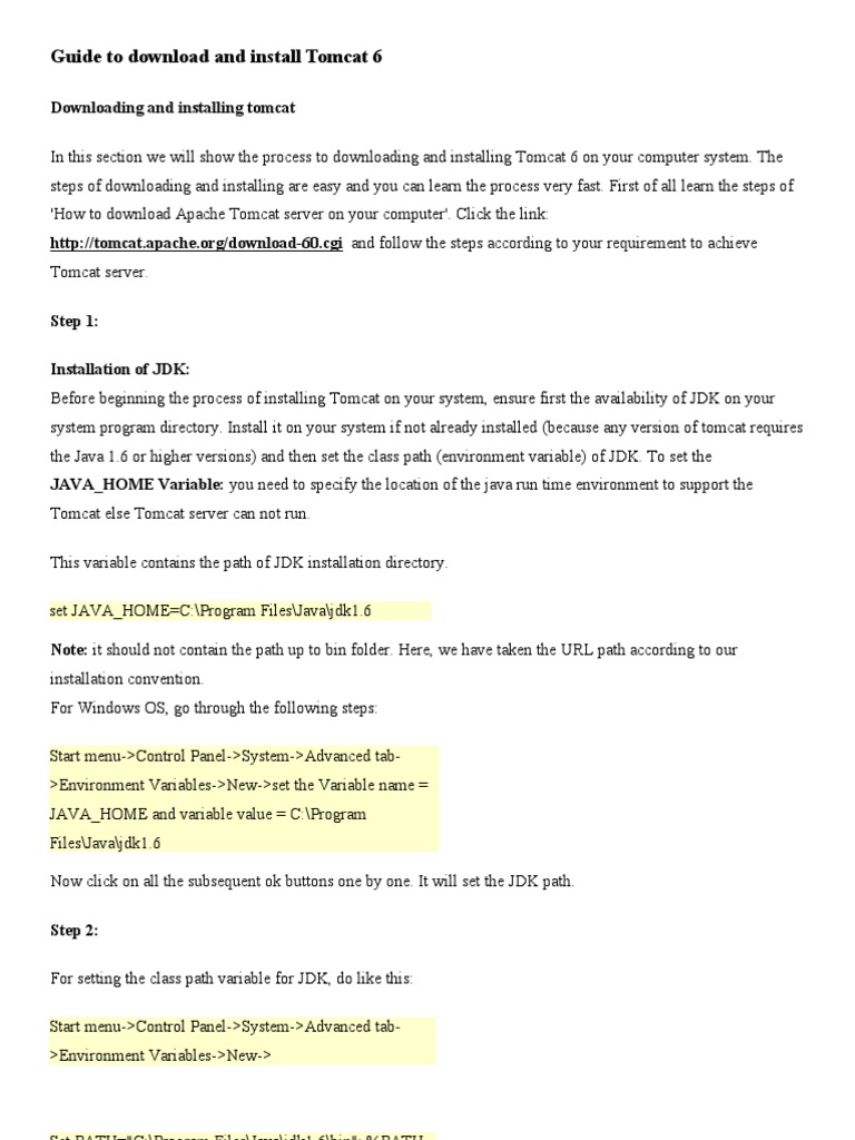 Guide To Download and Install Tomcat 6 | PDF | Web Server | Internet & Web