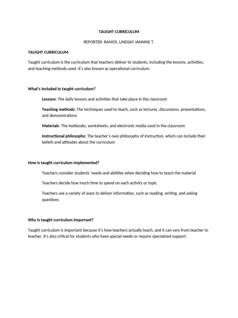Taught Curriculum | PDF