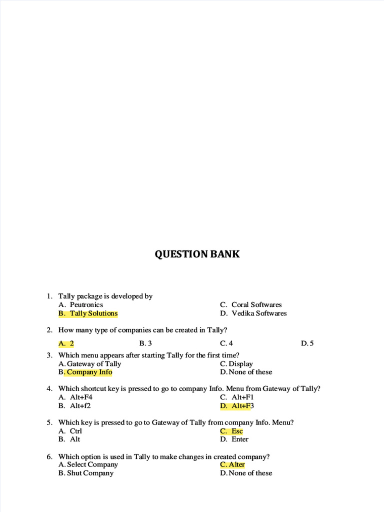 Tally-Mcq-Question-And-Answer-Pdf With Answers | PDF