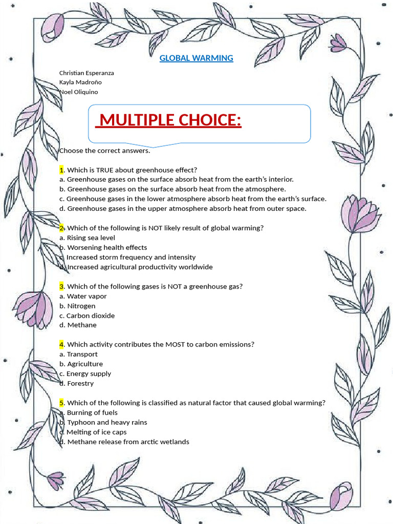 Global Warming Activity Worksheet Pdf