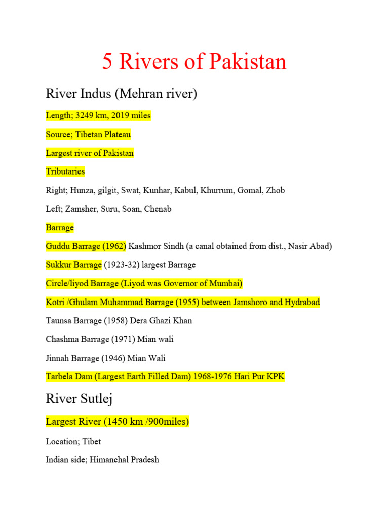 Overview of Pakistan's Five Rivers | PDF