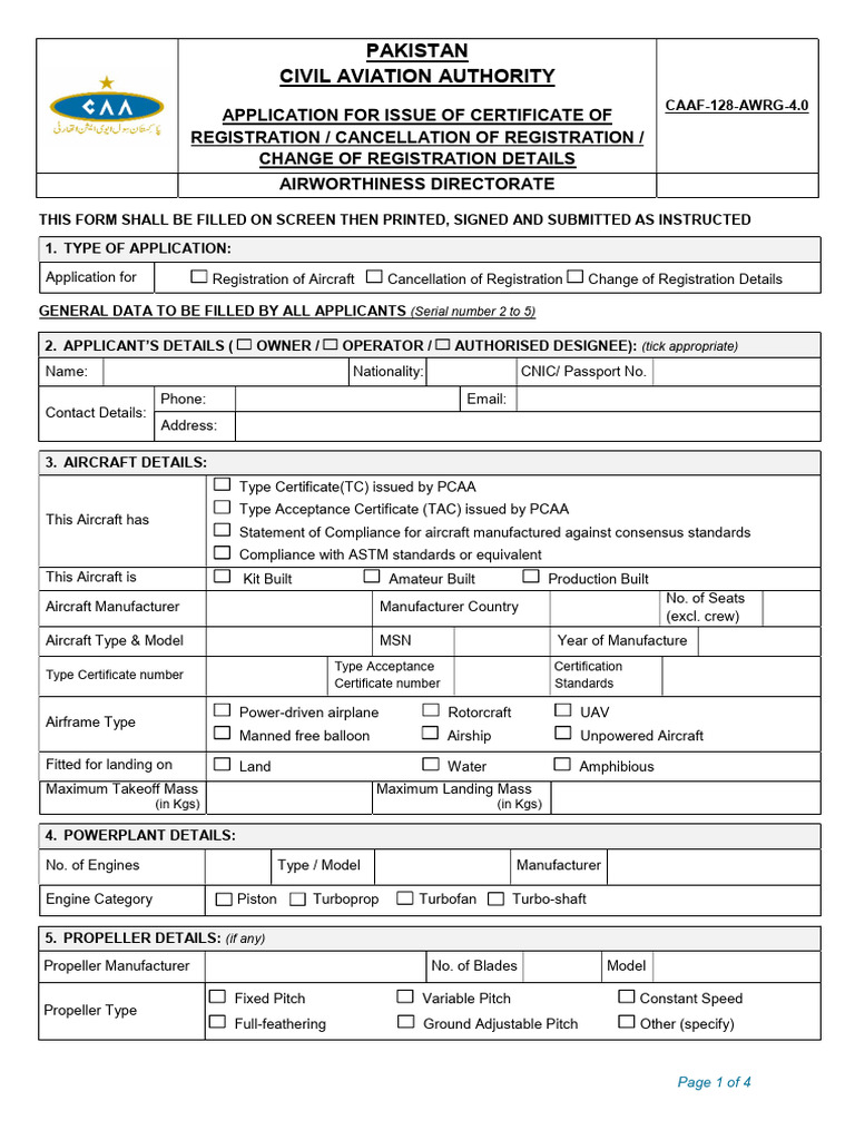 Caaf-128-Awrg-4.0-Application For Issue of Certificate of Registration ...