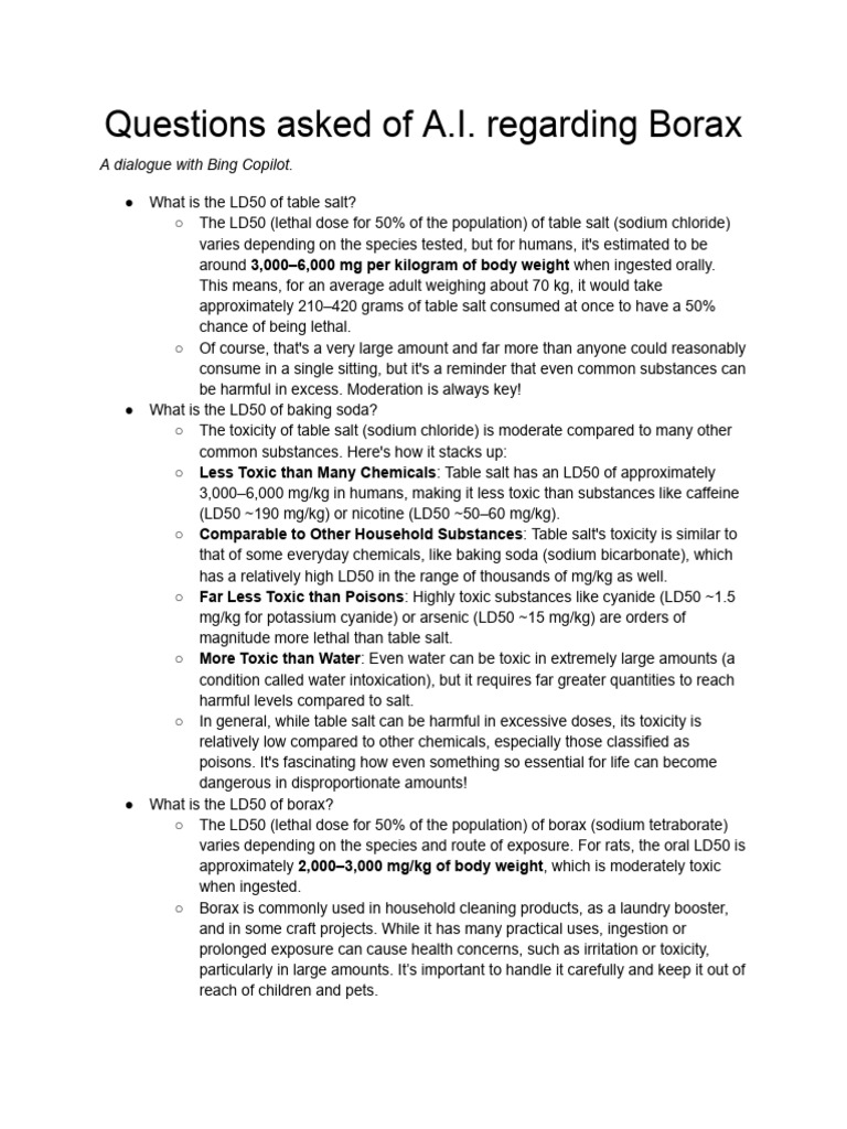Questions To Ask of AI Concerning Borax | PDF | Boron | Chernobyl Disaster