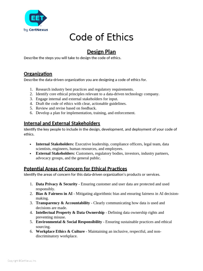 CEET Code of Ethics Proposal Template | PDF | Regulatory Compliance ...