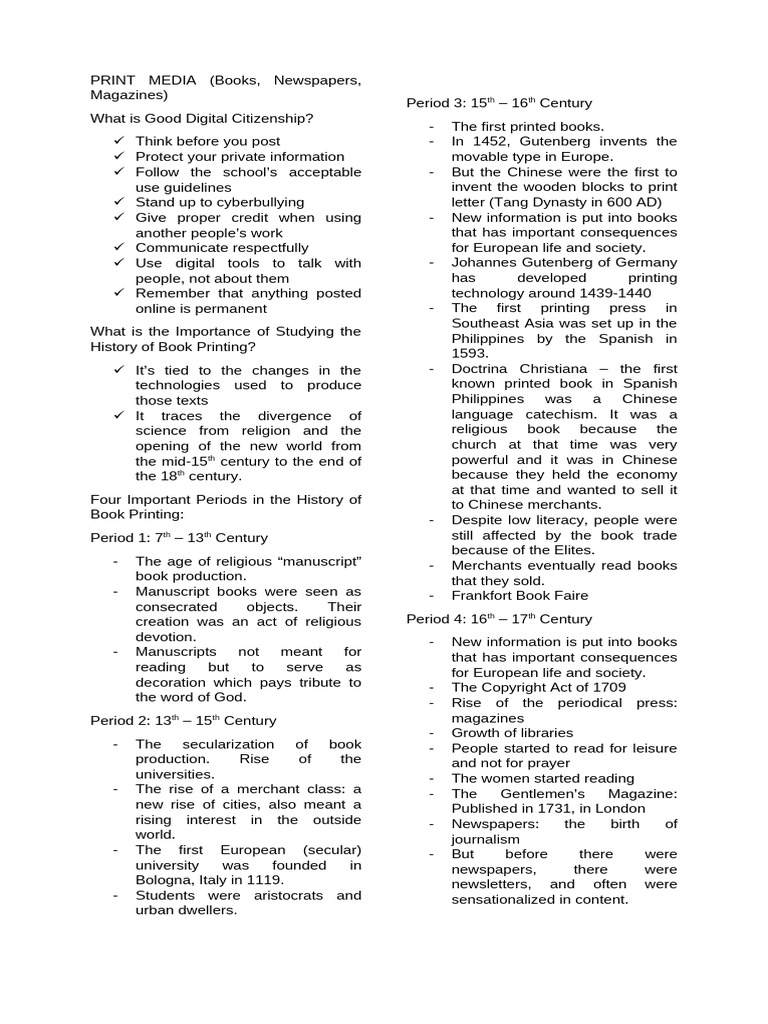 Types and History of Media | PDF | Television | Printing
