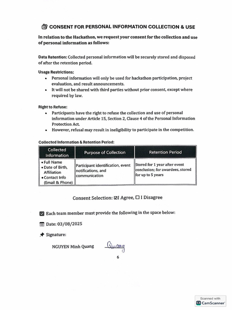 UDU GGB Consent For Personal Information Collection & Use | PDF
