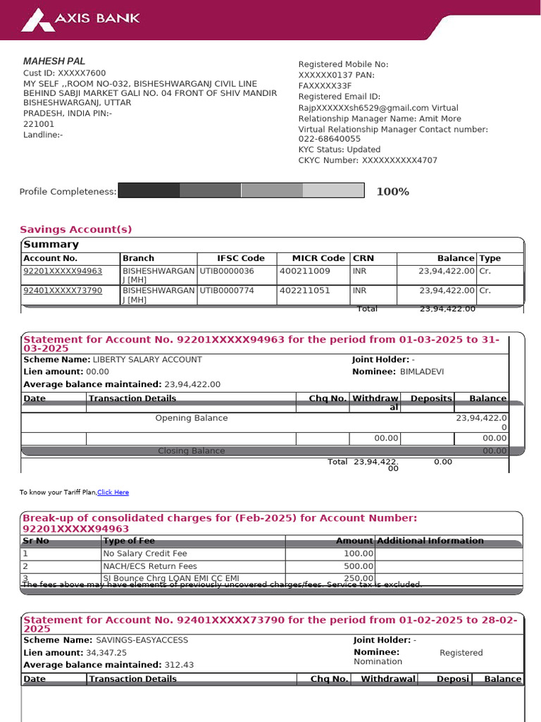 AXIS - BANK - Statement - Ps 1 | PDF | Debit Card | Banks